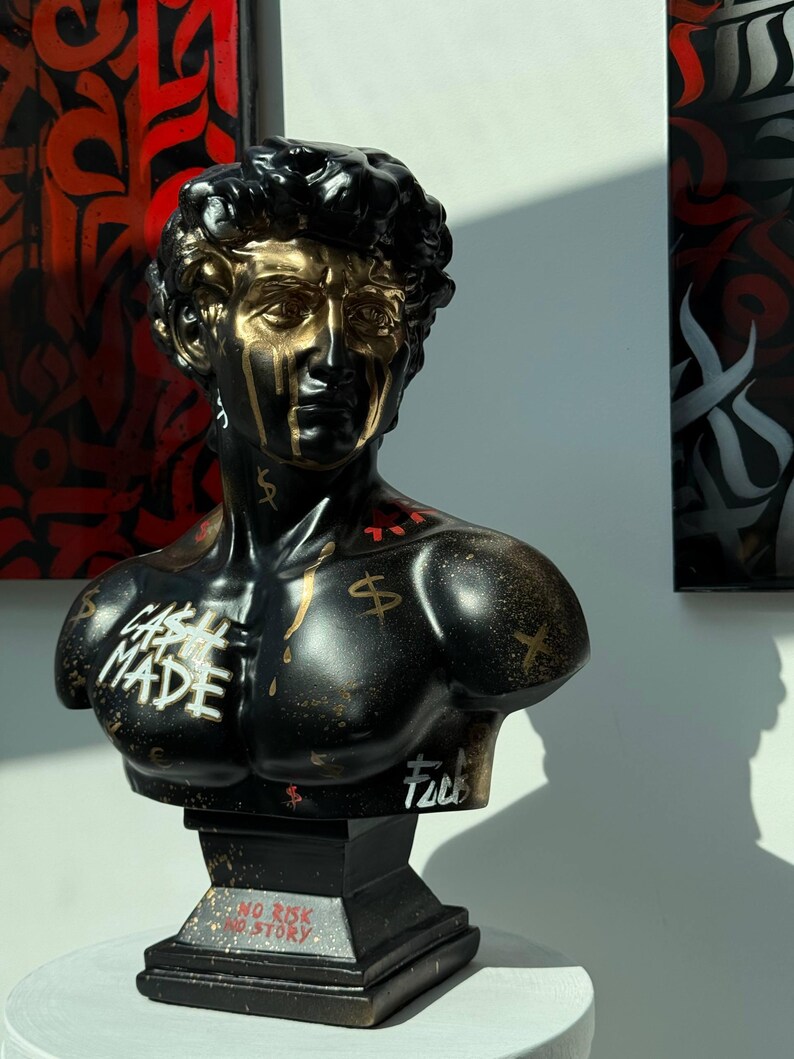 Black & Gold David Bust — Handmade Plaster Statue — Modern Street Art ...