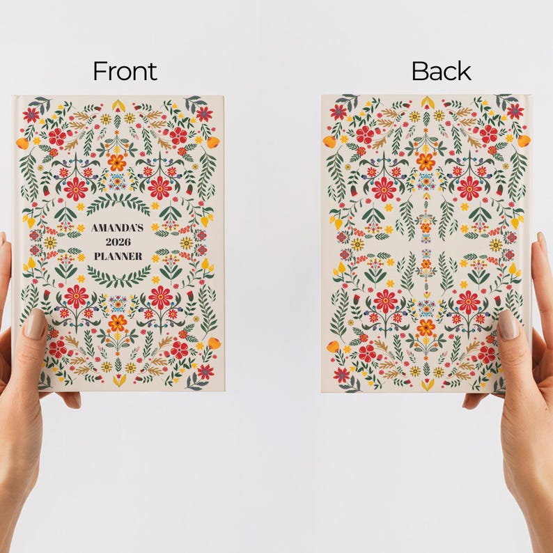 Personalized 2026 Planner Blue Folk Art Botanical A5 Hardcover for Her ...