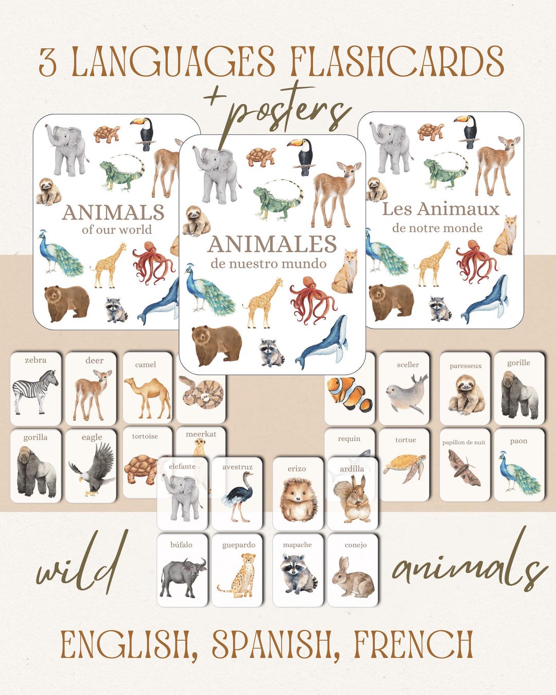 Animal Language Flashcard Bilingual Learning Montessori Material ...