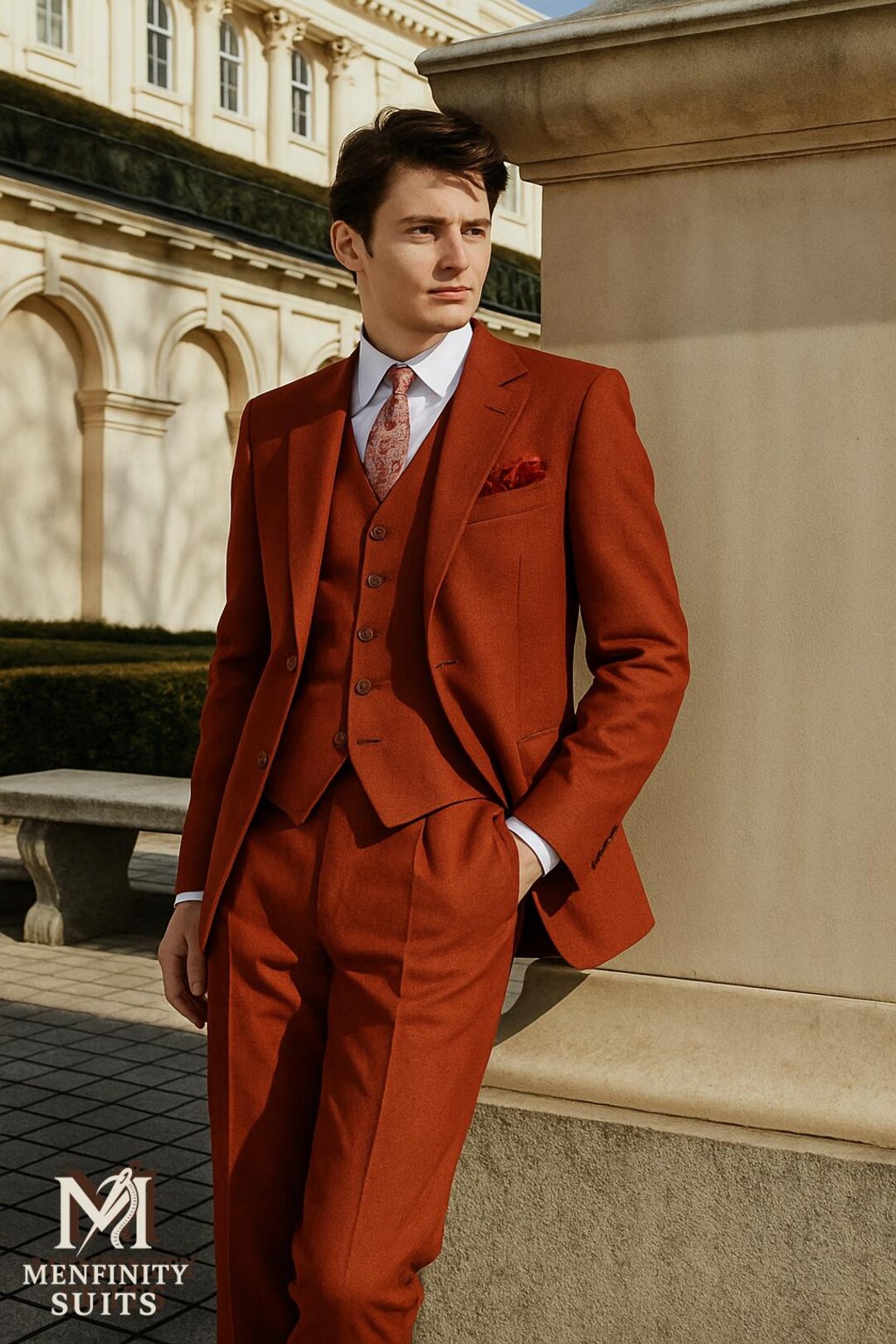 Men's Rust Orange 3 Piece Suit | Slim Fit Wedding Suit | Groom Suit ...