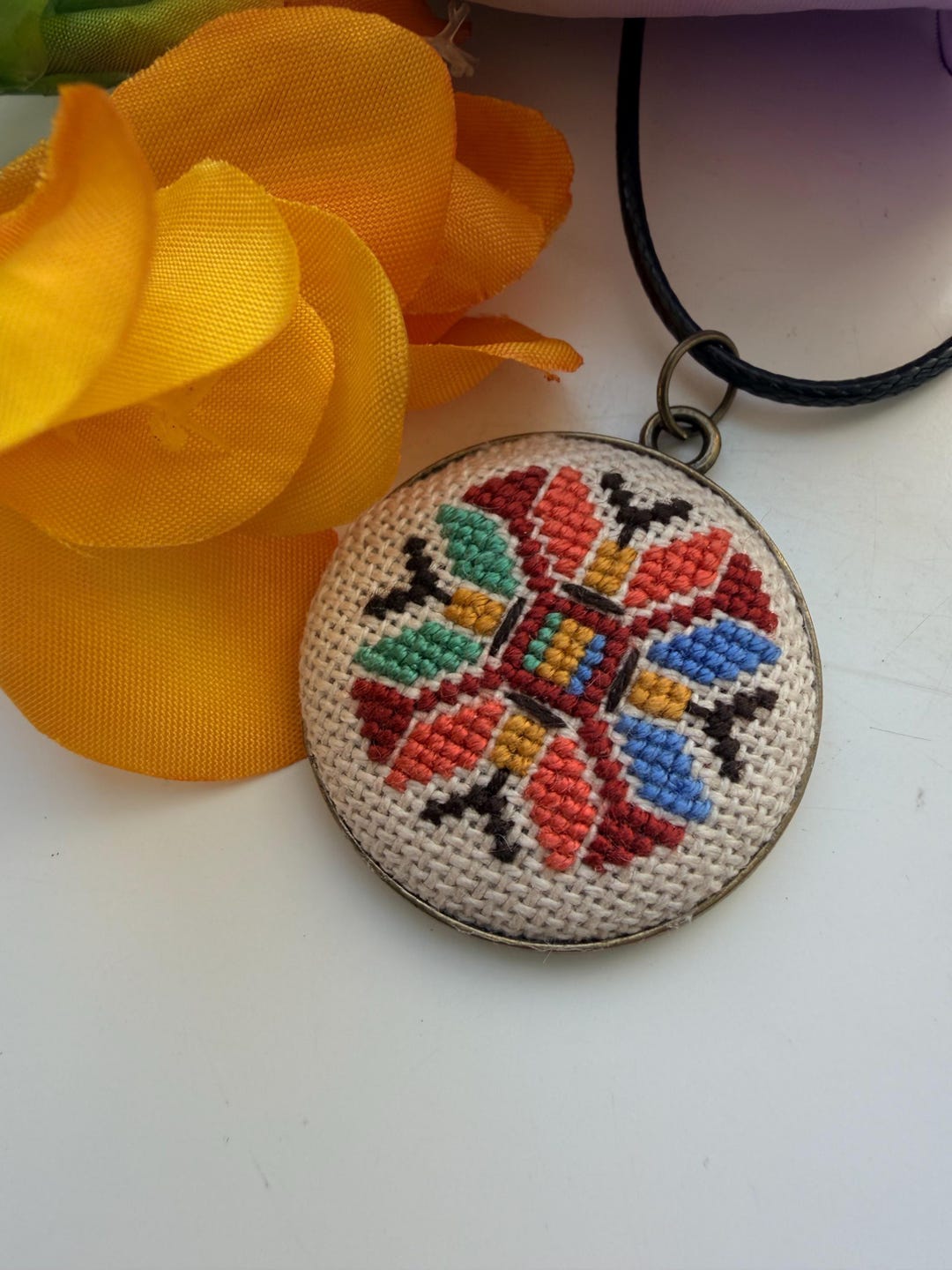 Micro Embroidery Star Talisman Necklace, Colorful Ukrainian Geometric ...