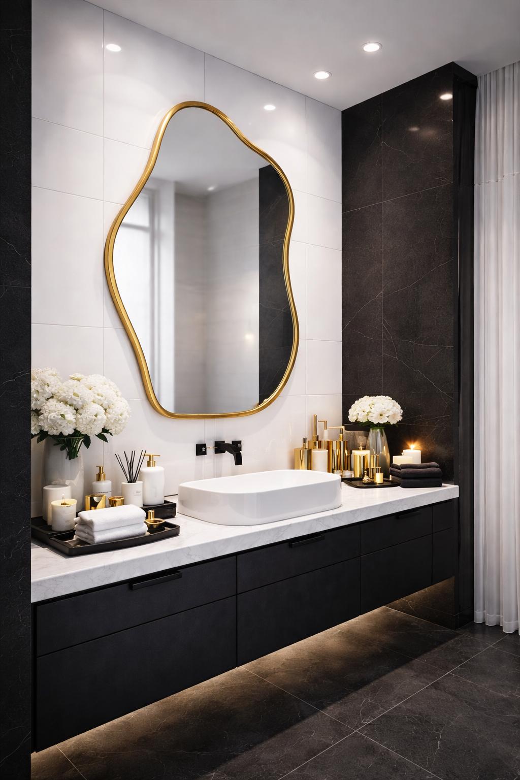 Wavy Irregular Bathroom Mirror, Modern Vanity Mirror, Curved Gold Frame ...