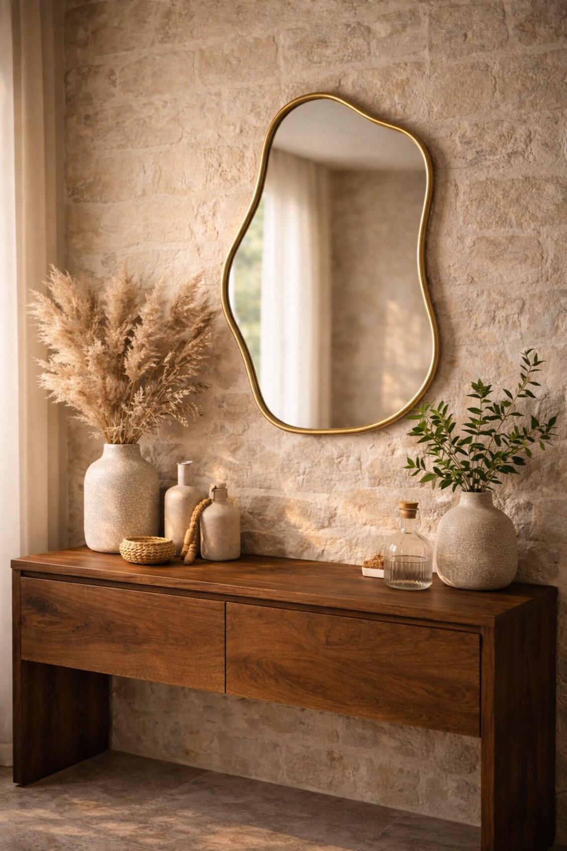 Wavy Irregular Bathroom Mirror, Modern Vanity Mirror, Curved Gold Frame ...