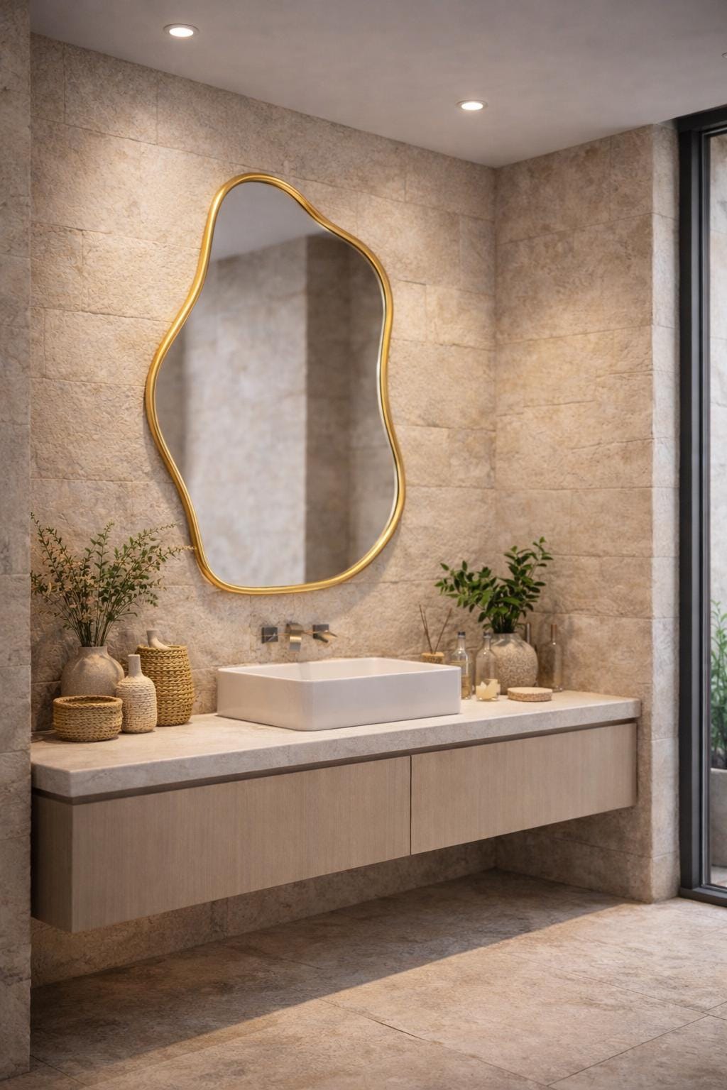 Wavy Irregular Bathroom Mirror, Modern Vanity Mirror, Curved Gold Frame ...