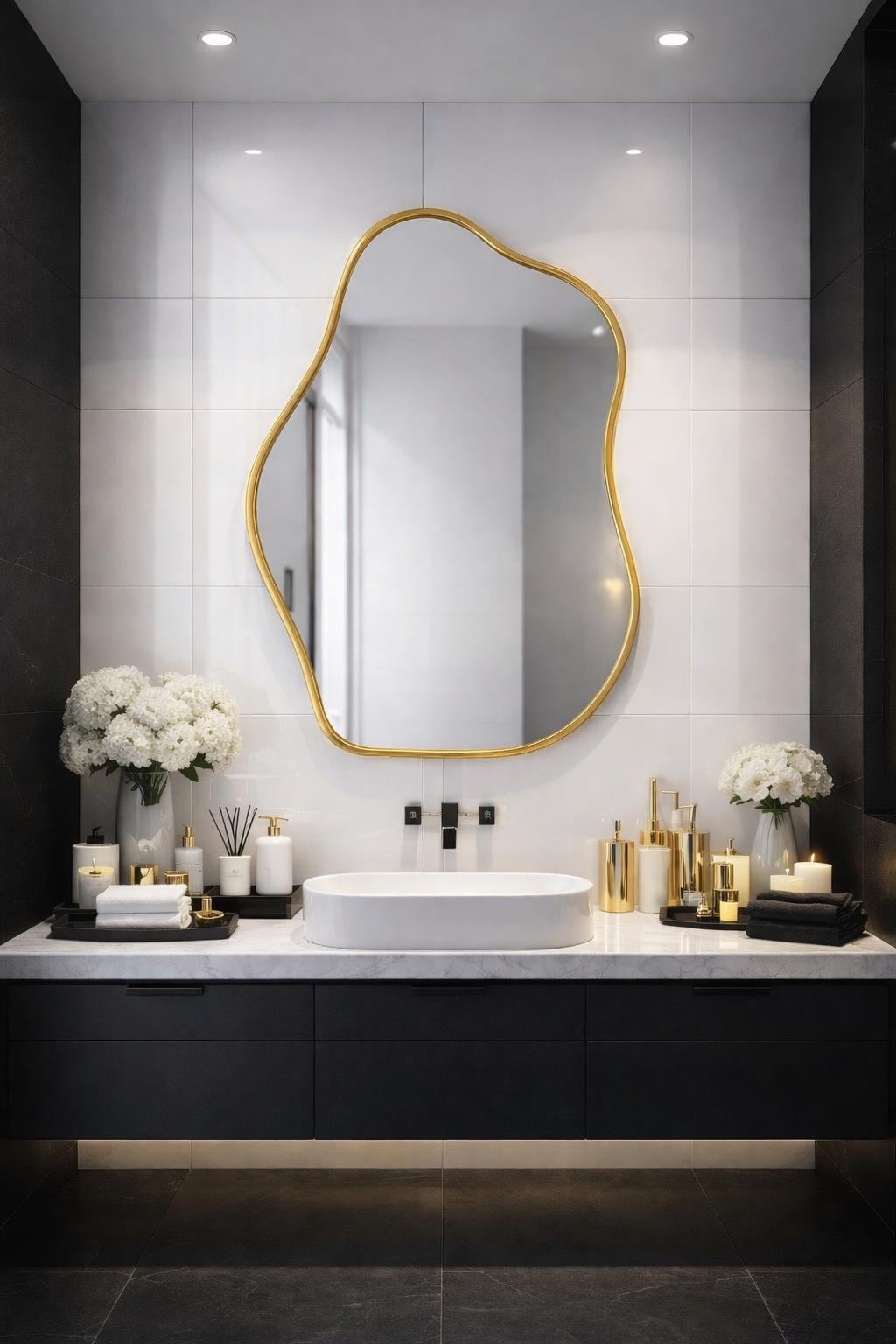 Wavy Irregular Bathroom Mirror, Modern Vanity Mirror, Curved Gold Frame ...