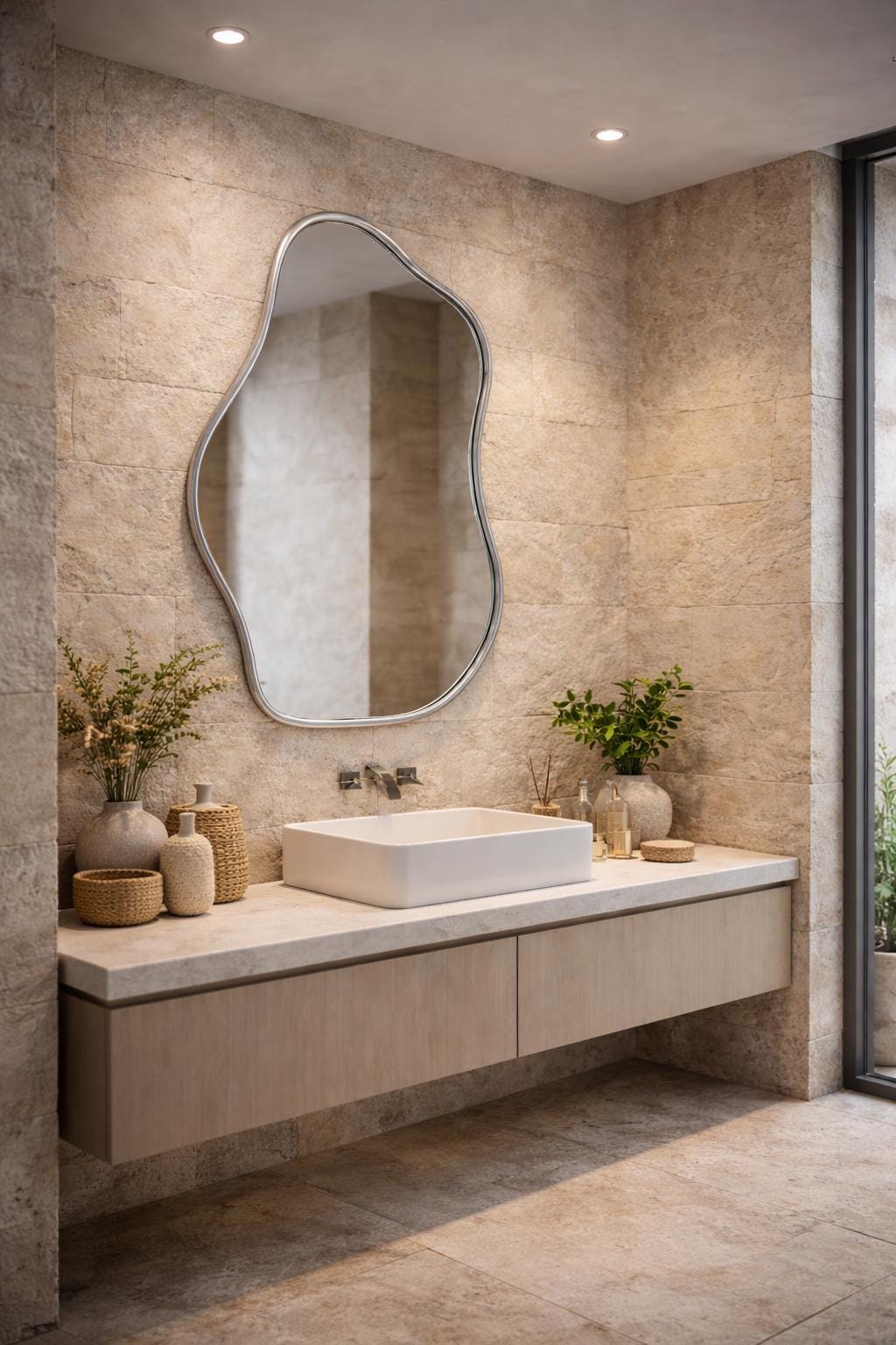 Wavy Irregular Bathroom Mirror, Modern Vanity Mirror, Curved Gold Frame ...