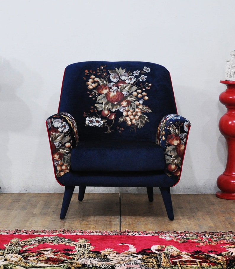 Bay Armchair - Deep Blue Gobelin - Etsy