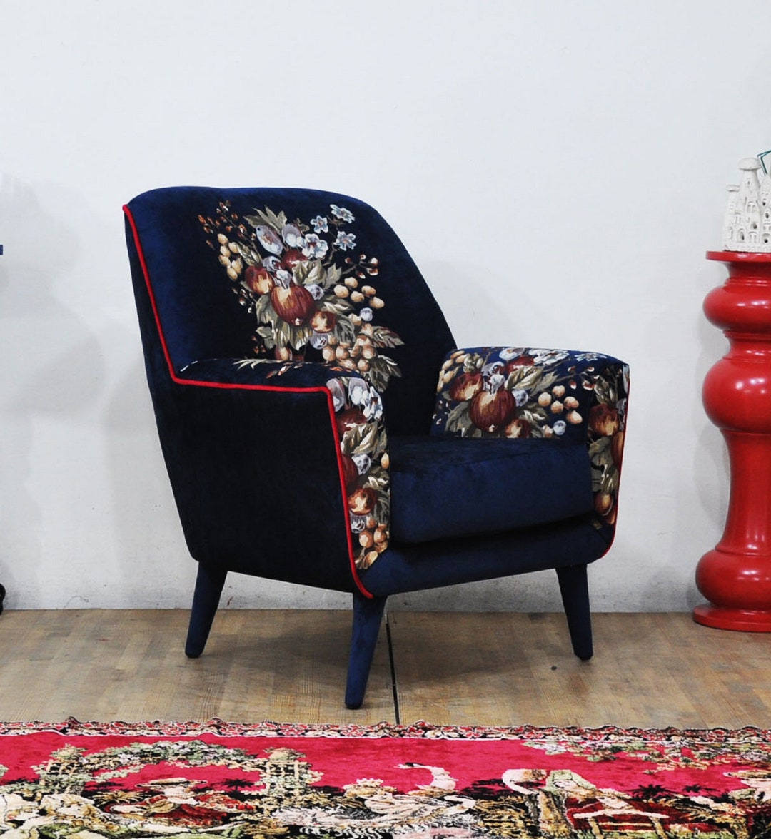 Bay Armchair - Deep Blue Gobelin - Etsy
