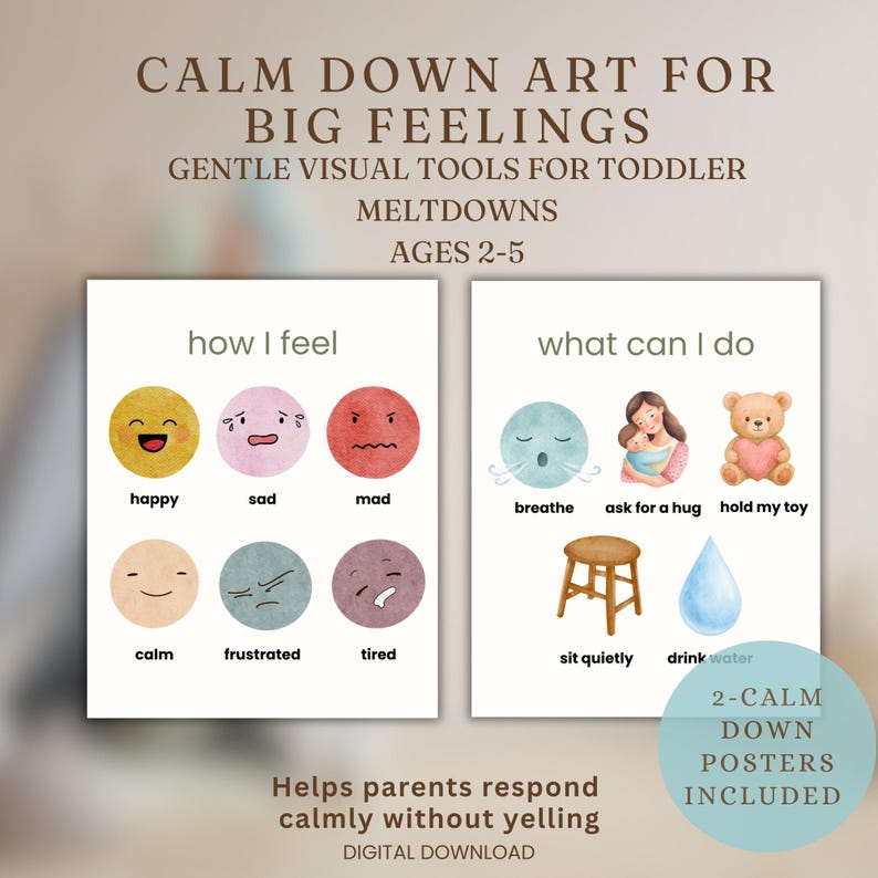 Toddler Calm Down Posters – Big Feelings Visuals, Ages 2-5 Digital ...