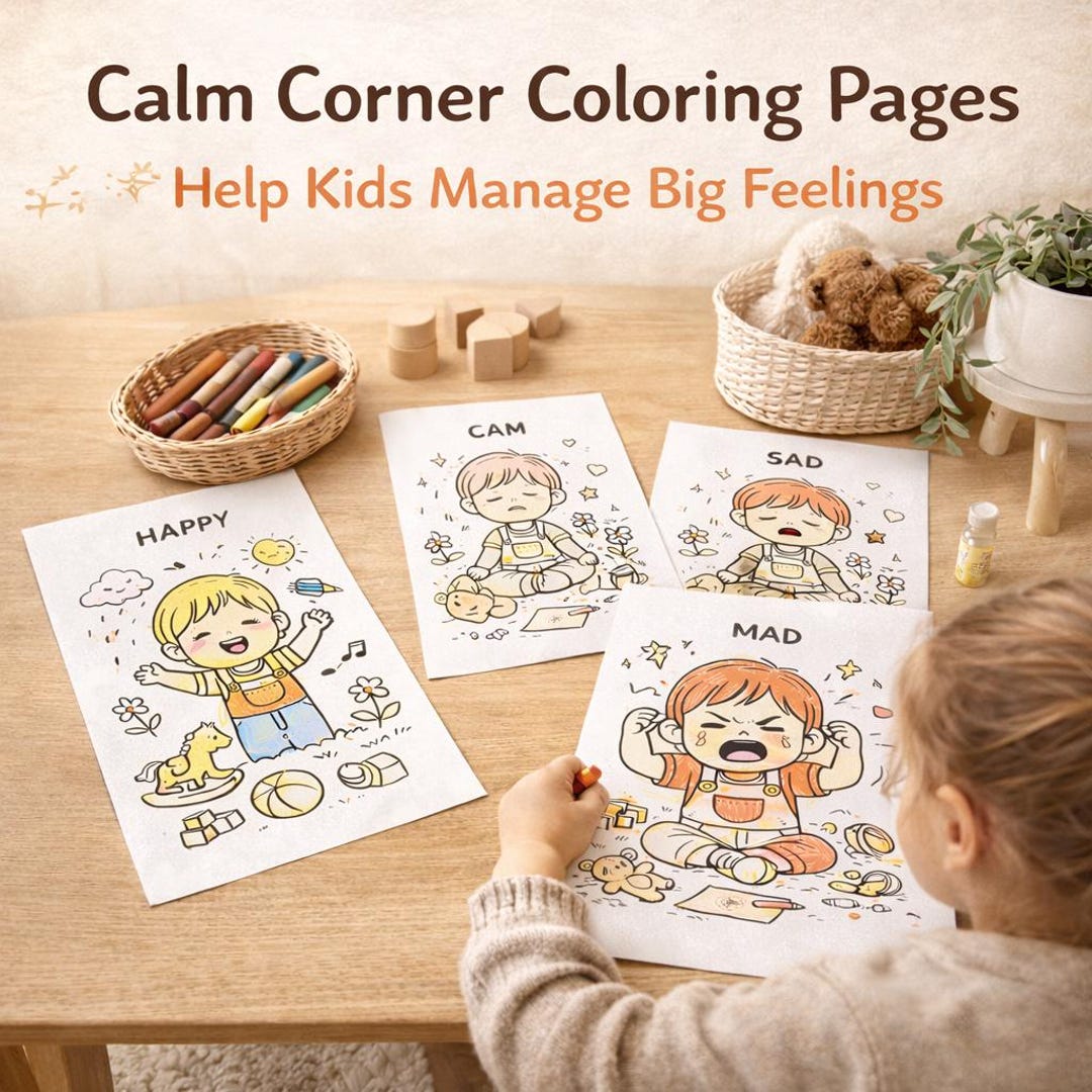 Calm Corner Coloring Pages | Kids Feelings Printable SEL Activity (PDF ...