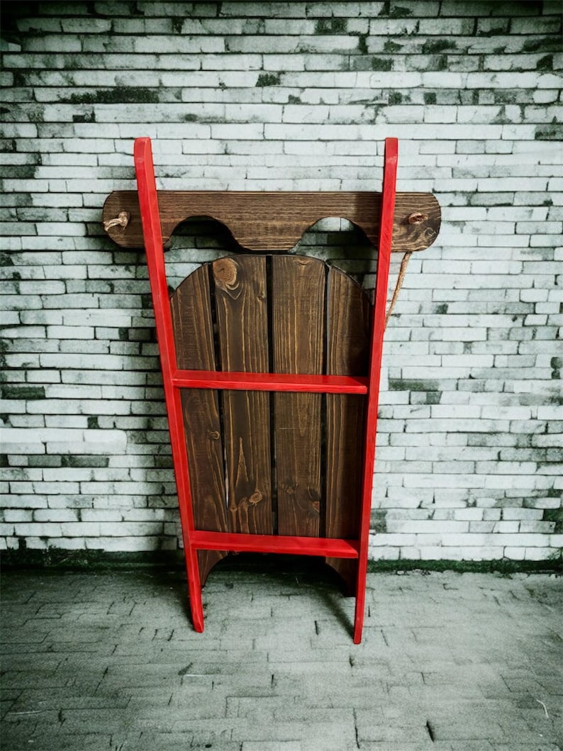 Rustic Wooden Sled Decor – Red & Dark Wood Christmas Decoration - Etsy