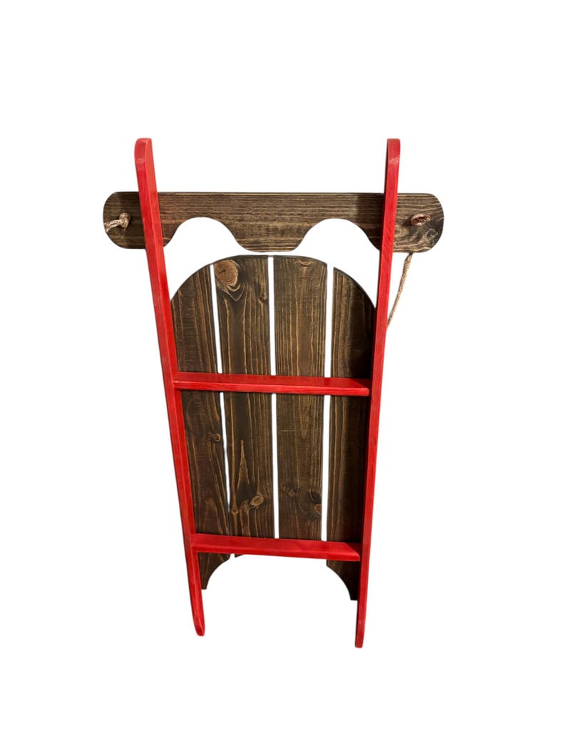 Rustic Wooden Sled Decor – Red & Dark Wood Christmas Decoration - Etsy