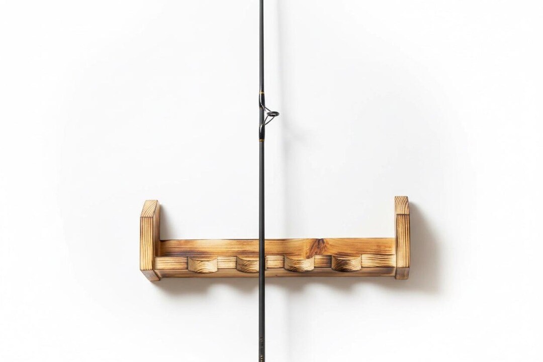Handmade Wooden Wall-mounted Fishing Rod Holder – Rustic Torched Finish ...