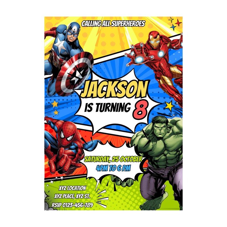 Editable Superheroes Birthday Invitation, Superhero Birthday Invite ...