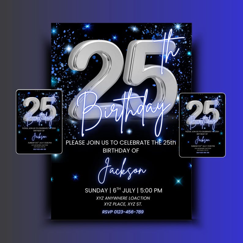 Digital 25th Birthday Invitation, Animated 25th Birthday Party Invite ...