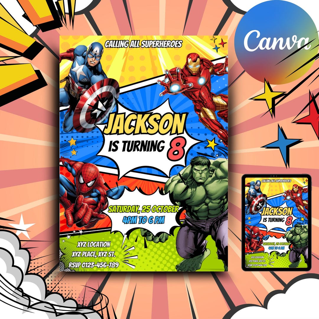 Editable Superheroes Birthday Invitation, Superhero Birthday Invite ...