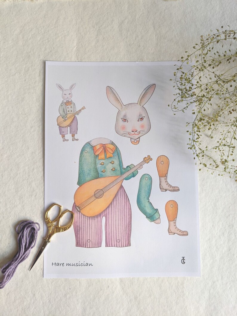 Printable Bunny Paper Doll. Digital Paper Hare Doll. Rabbit - Etsy Ireland