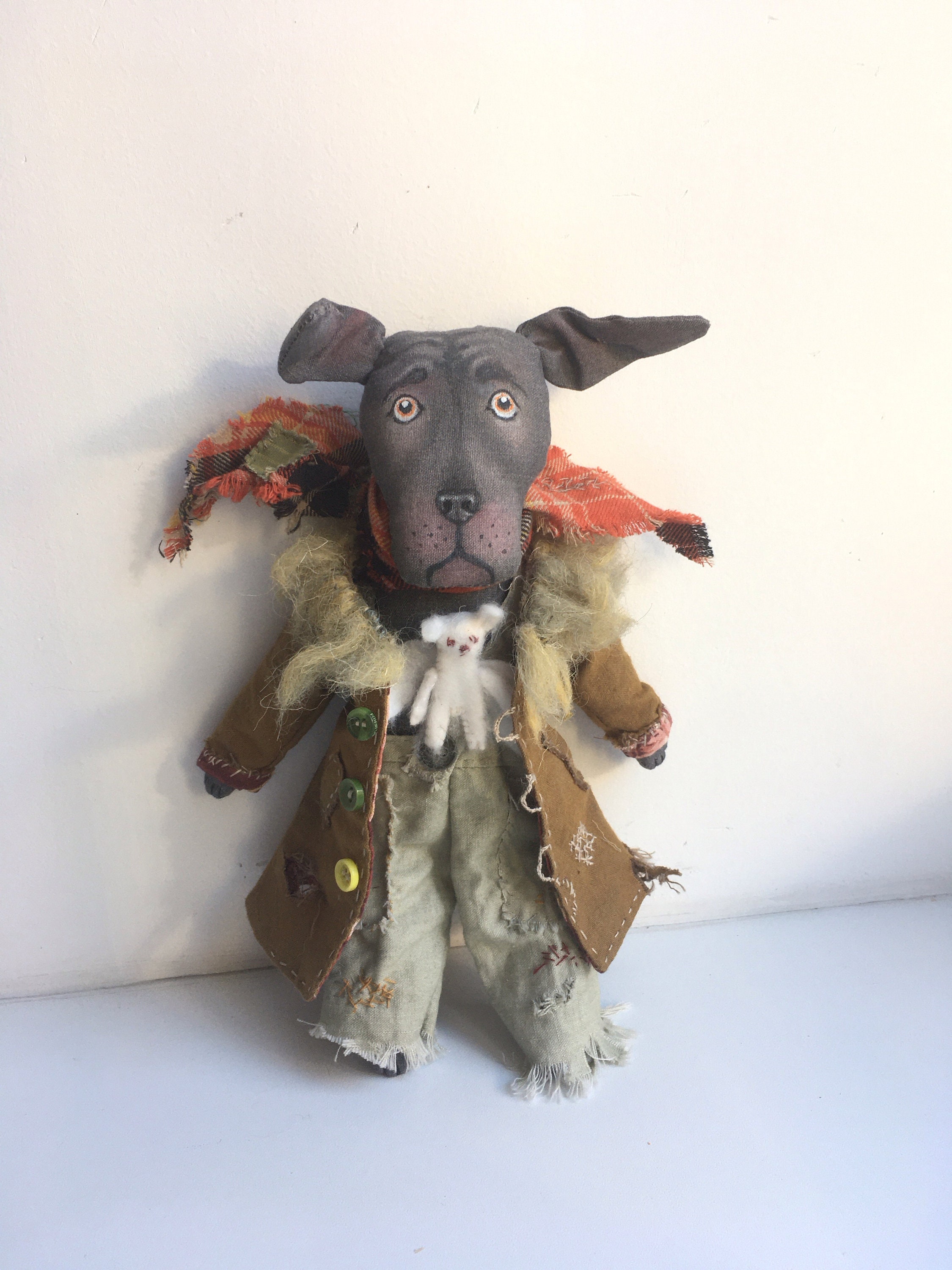 Pit Bull Terrier Doll. Character Art Doll. Soft Sculpture Dog. Textile ...