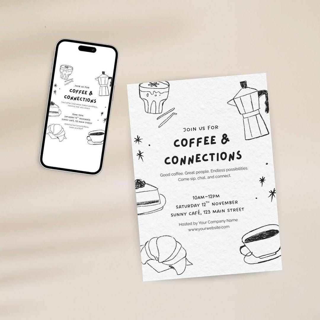 Networking Event Invitation Template: Coffee & Connections, Minimalist ...