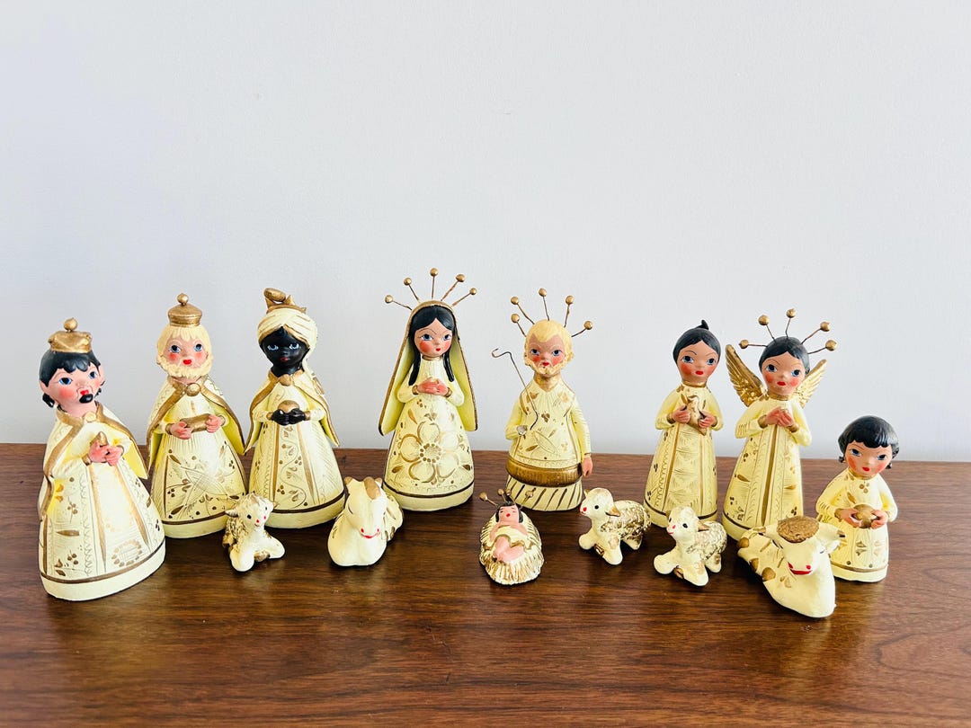 Vintage Tonala Nativity Set Ivory Gold Clay Mexico Hand Painted 13pc - Etsy