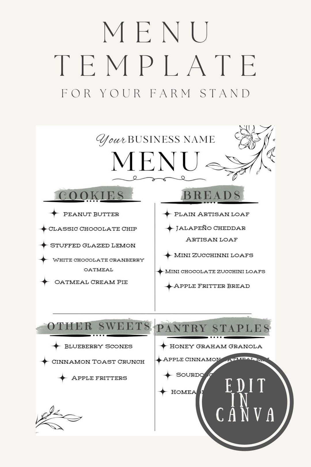 Customizable Farm Stand Menu Template (canva Editable, Digital Download ...