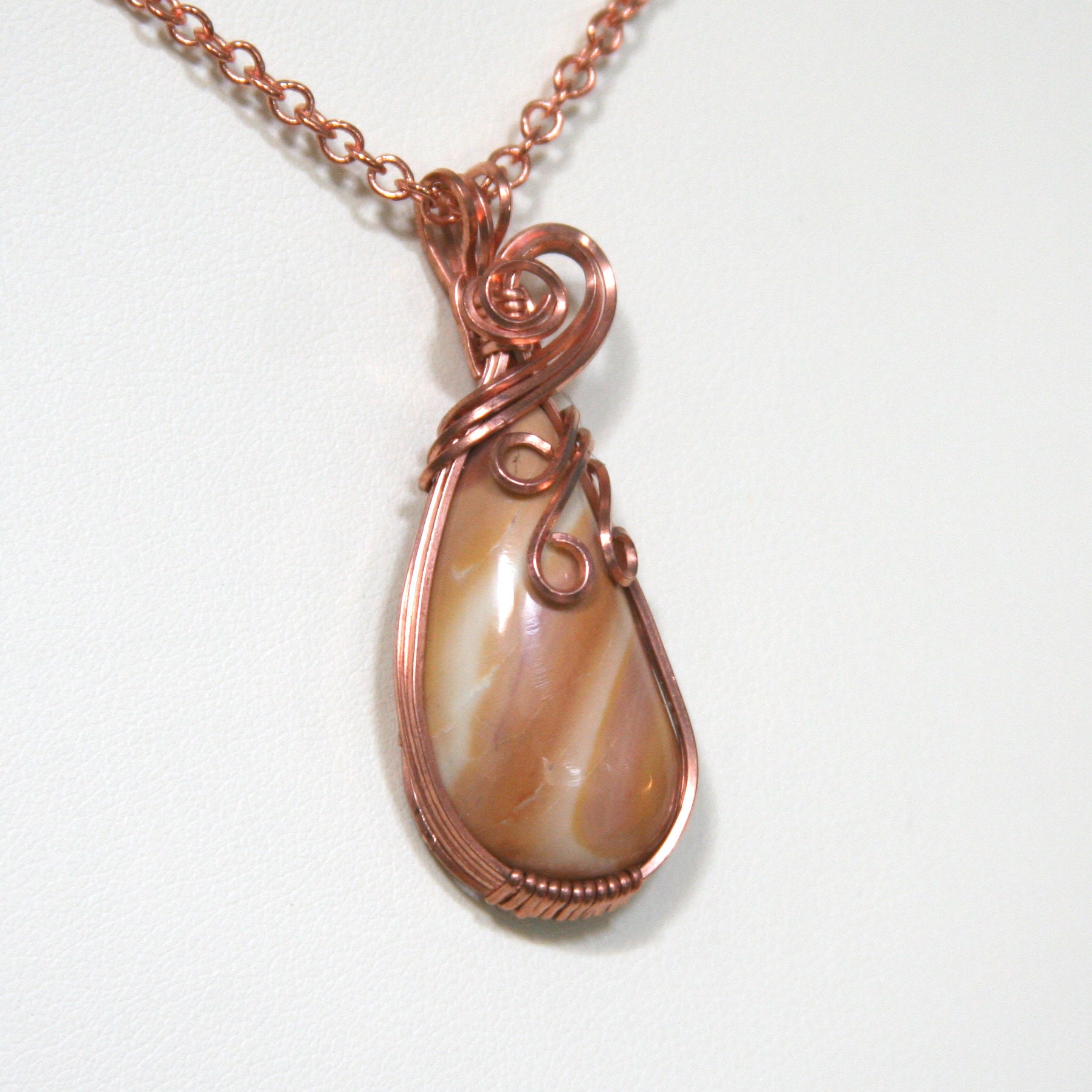 Hickoryite Banded Rhyolite Gemstone Cabochon Pendant Necklace Copper ...
