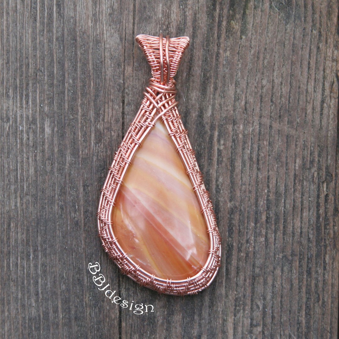 Hickoryite Banded Rhyolite Gemstone Cabochon Pendant Necklace Copper ...