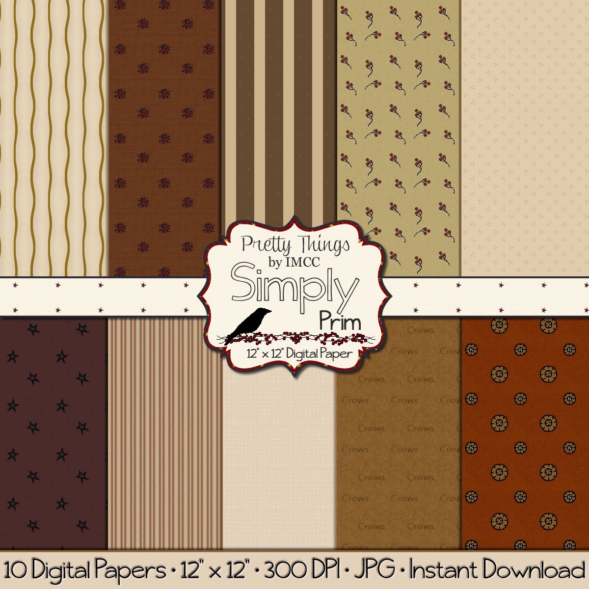 Primitive Prim Digital Download Paper Pack Rustic Vintage | Etsy