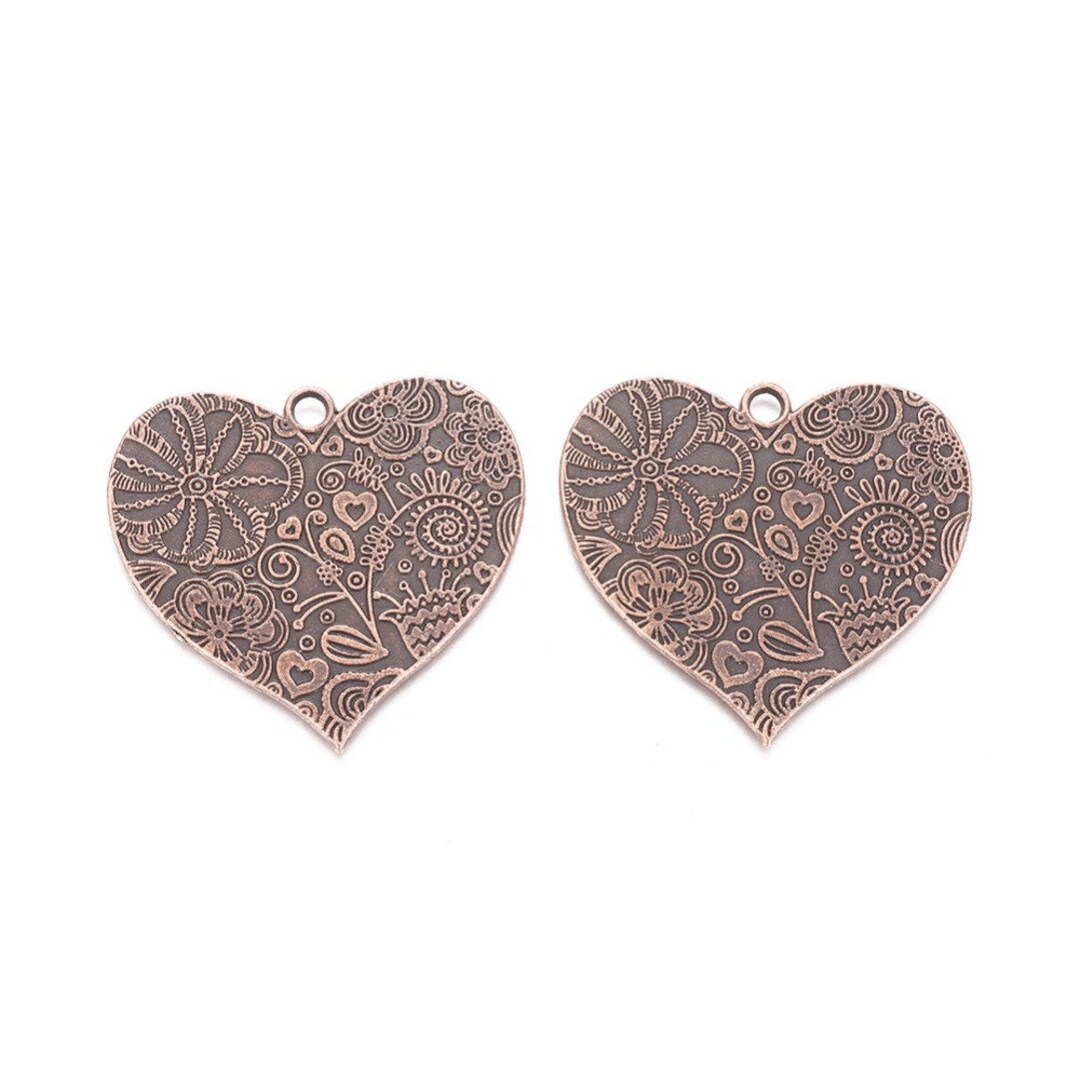 Pendant Antique Red Copper Metal Heart Design 53x58mm - Etsy