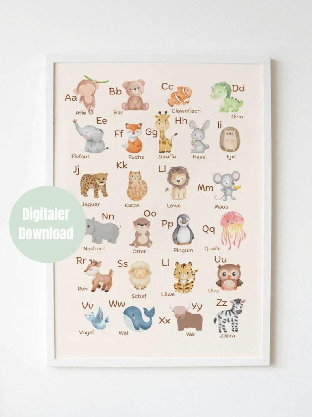 ABC Animal Poster - Learn the Alphabet With Cute Animals | Nursery Wall ...