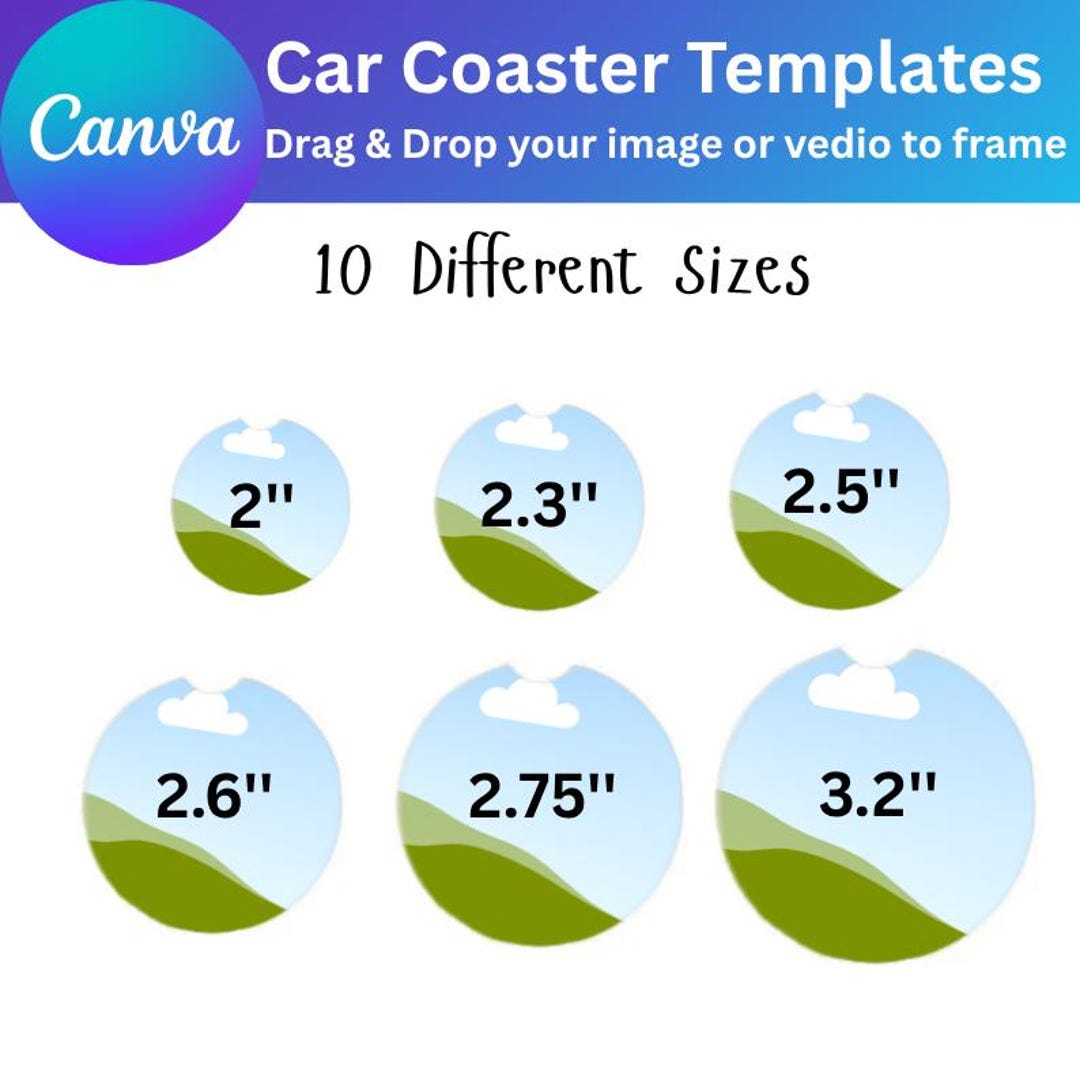 Car Coaster Template Bundle, 10 Sizes, Canva Editable Designs (digital ...