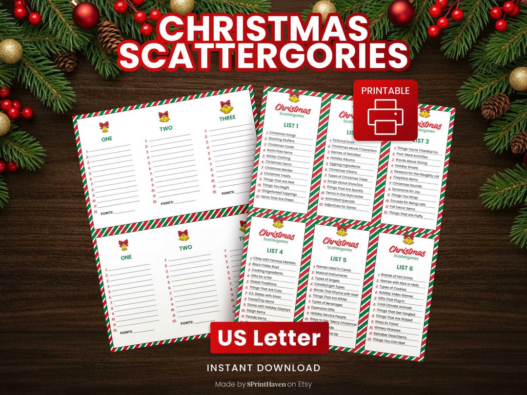 Christmas Scattergories Game Printable PDF: Family Party Word Game ...