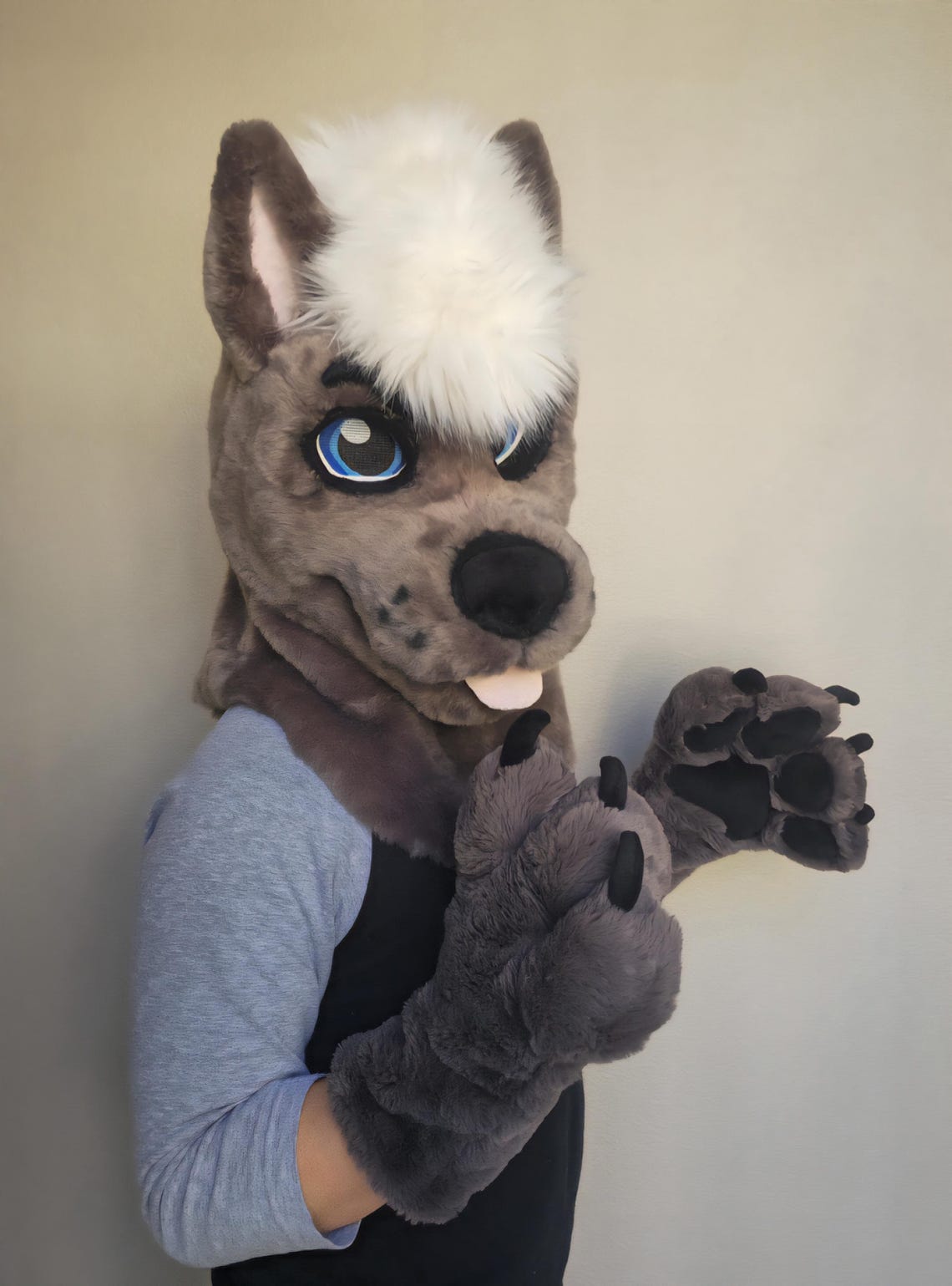 3D Printed Faux Fur Pitt Bull Partial Fursuit Head With Squeeker Paws ...