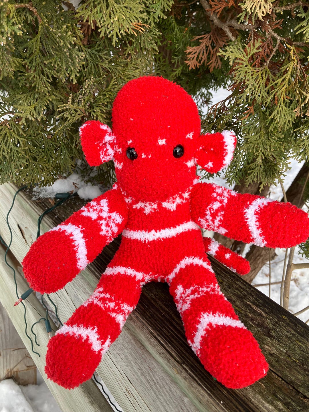 Handmade Fuzzy Sock Monkey Plush: Red With White Snow Flakes and ...