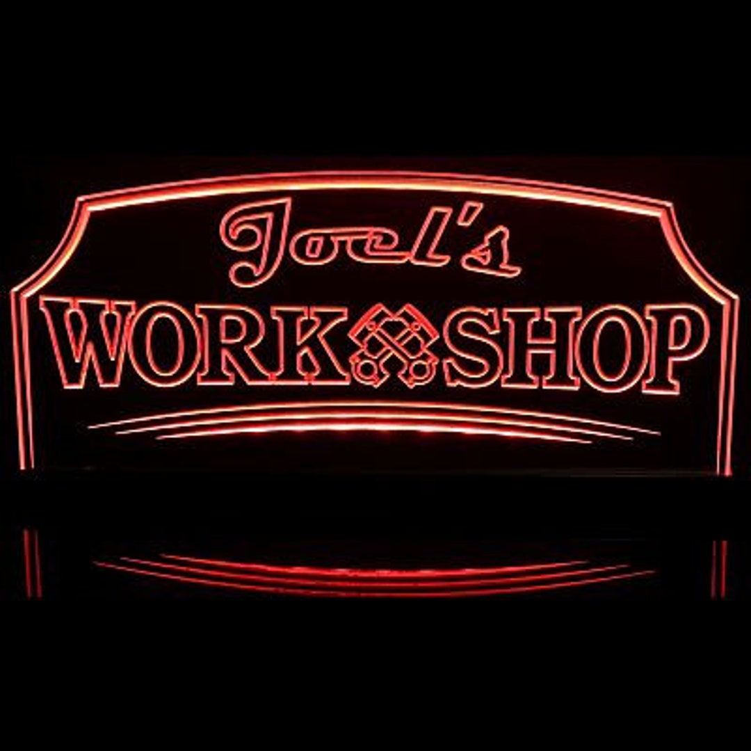 Workshop With Pistons Name Sign Acrylic Lighted Edge Lit LED - Etsy