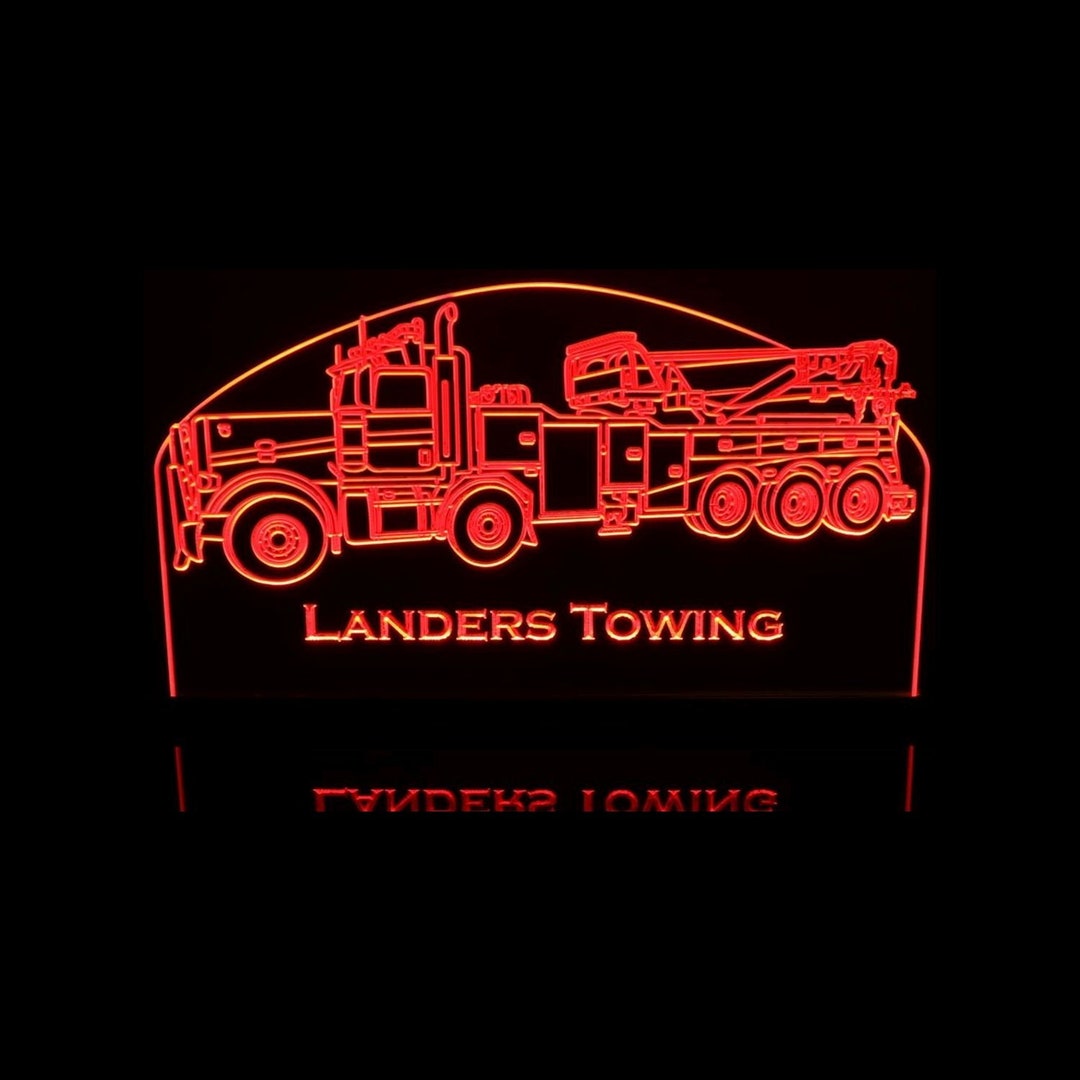 Wrecker Tow Truck Acrylic Lighted Edge Lit LED Sign add Your Text Full ...