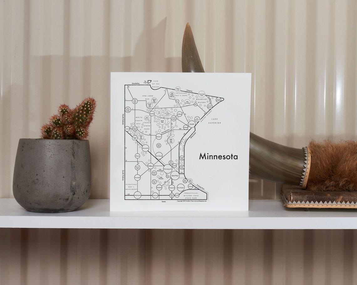 Minnesota Map Letterpress Print 8"x8" - Etsy