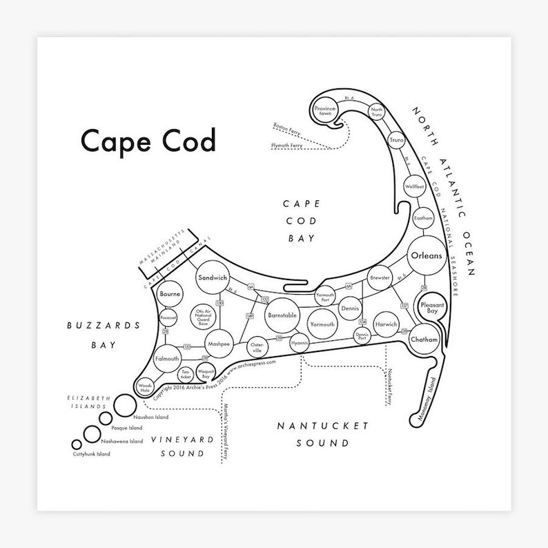 Cape Cod Map Letterpress Print 8"x8" - Etsy