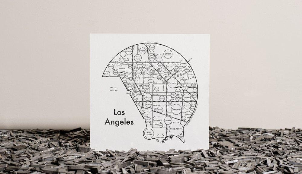 Los Angeles Neighborhood Map Screen Print 17.5"x17.5" - Etsy