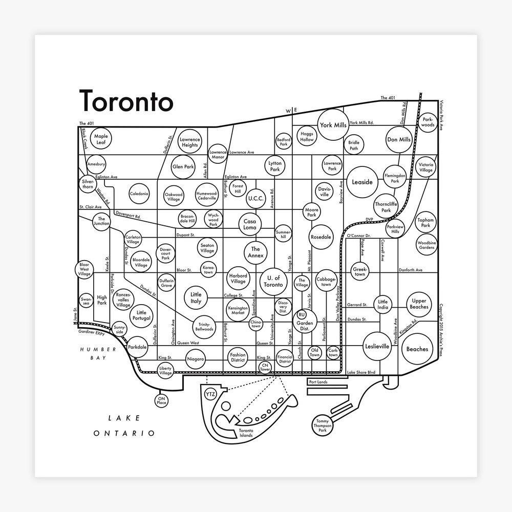 Toronto Neighborhood Map Screen Print 17.5"x17.5". - Etsy