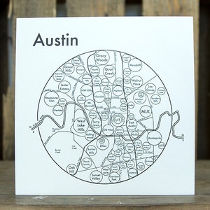 Austin Map 8" X 8" Letterpress. Beautiful Minimalist Simple Graphic ...