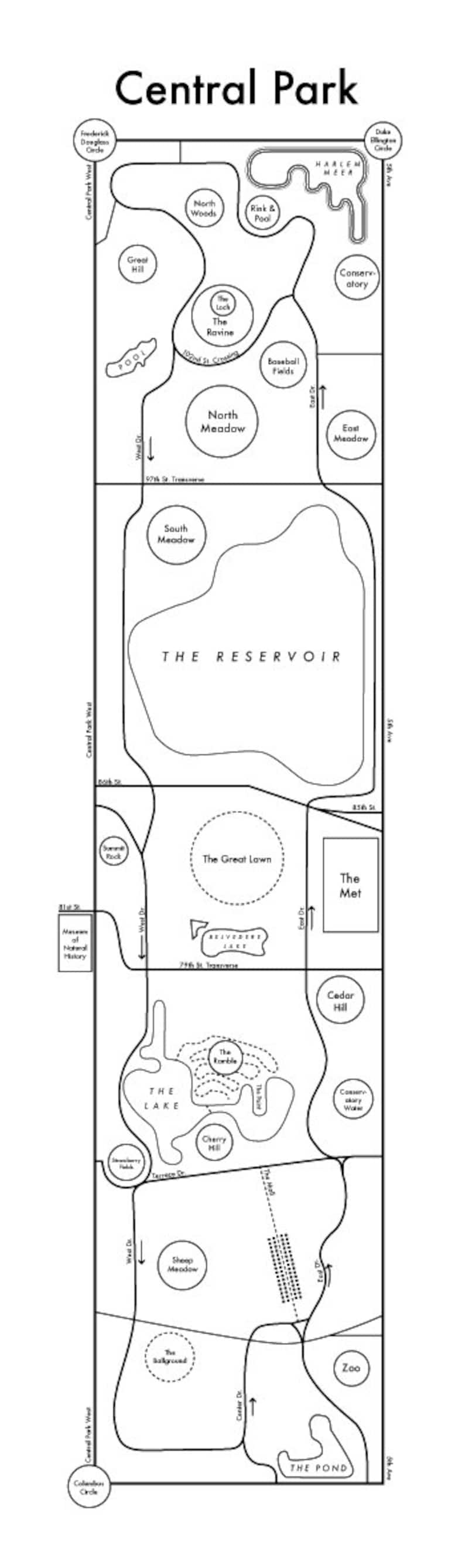 Central Park Map Letterpress Print - Etsy