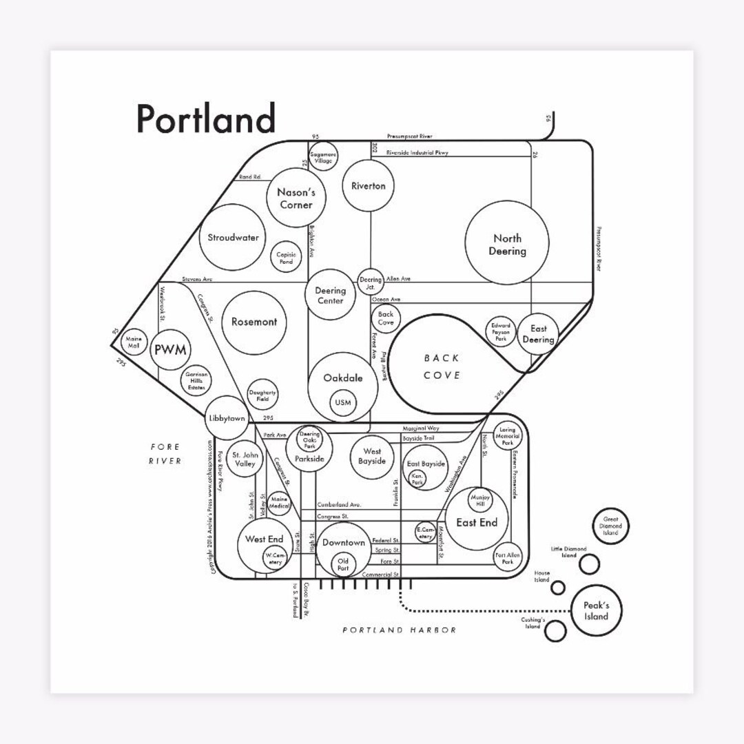 Portland, ME Map 8x8 Letterpress Print - Etsy