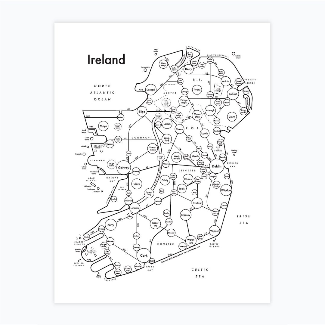 Ireland Map Letterpress Print 8.5"x11" - Etsy