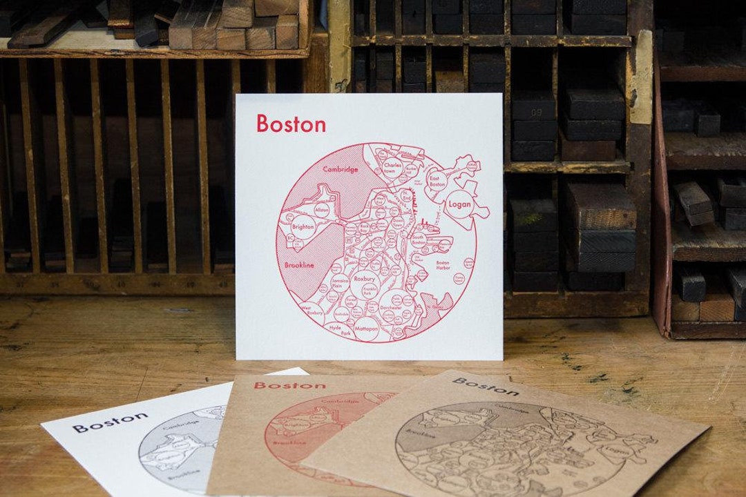 Boston Neighborhoods Screenprint 17.5"x17.5" - Etsy
