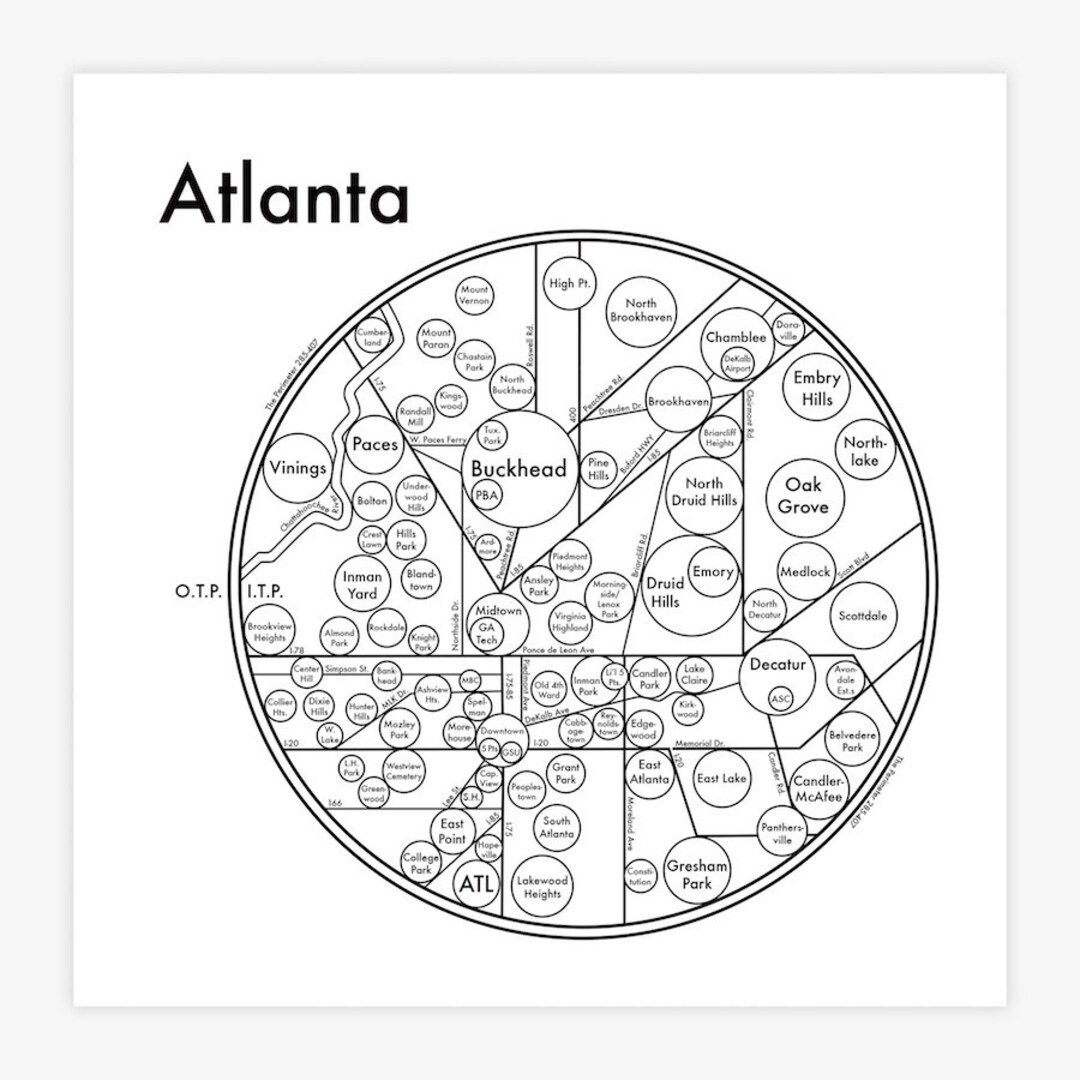 Atlanta Letterpress Map Print 8"x8" - Etsy