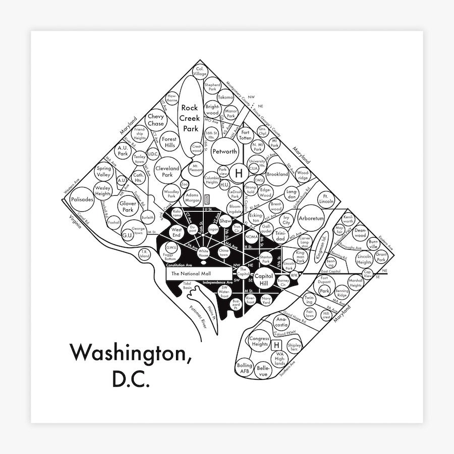 Washington D.C. Map Letterpress Print 8 x 8 | Etsy