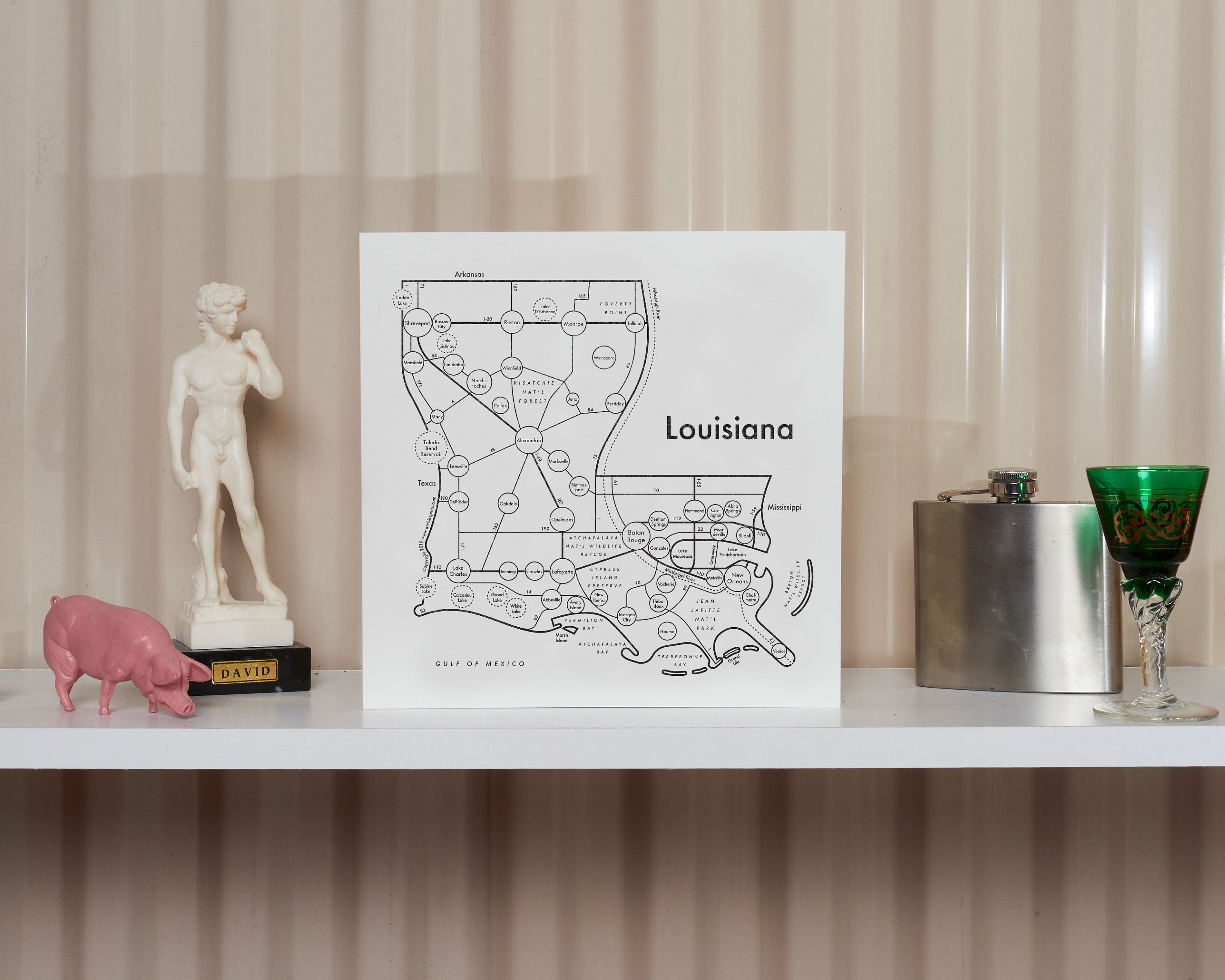 Louisiana Letterpress Map 8x8 - Etsy