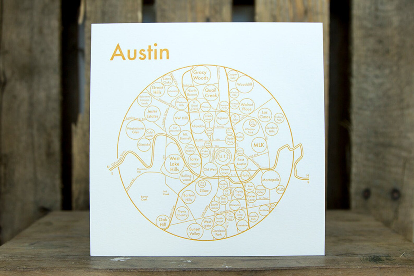 Austin Map 8 X 8 Letterpress. Beautiful Minimalist - Etsy