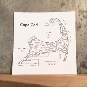 Cape Cod Map Letterpress Print 8"x8" - Etsy